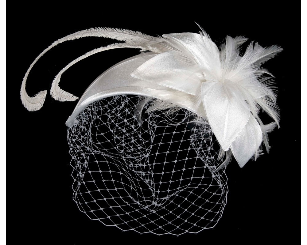 Custom made white feather fascinator with face veil in Australia ...