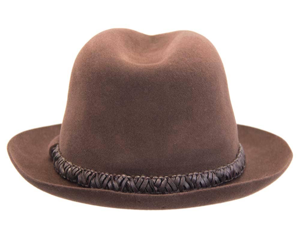 Brown unisex rabbit fur fedora hat with leather trim Online in ... Brown unisex rabbit fur fedora hat with leather trim Online in ...