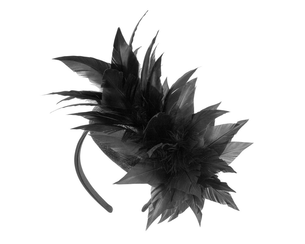 Black Spring Racing Fascinator With Feathers - Fascinators.com.au