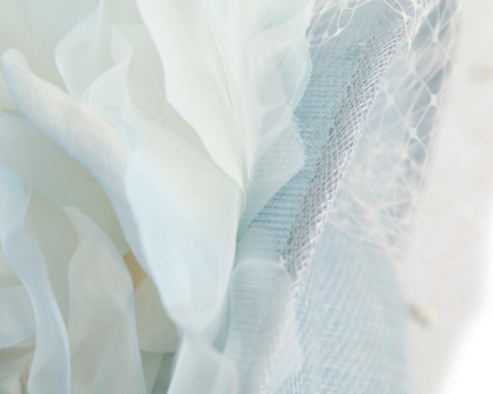 Traditional Light Blue Fascinator With Flowers And Face Veil ...