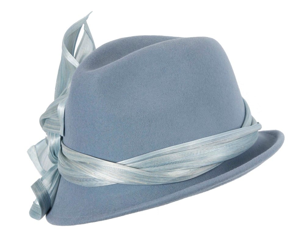 Fashion Light Blue Ladies Winter Felt Fedora Hat By Fillies Collection ...